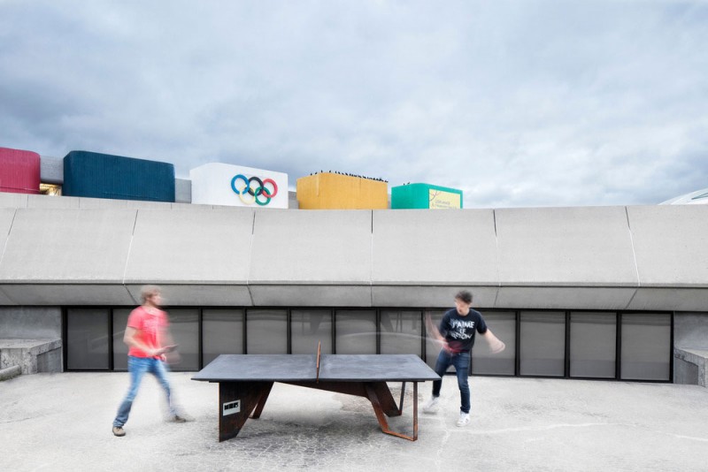 One-of-a-kind ping-pong table of Corten steel and concrete