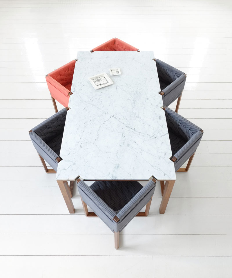 Contemporary geometric dining table and chairs