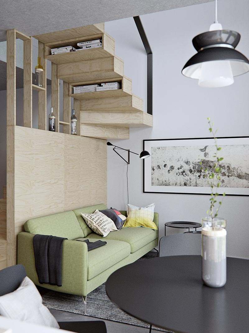 Amazingly tiny two-level studio apartment with a sleeping loft