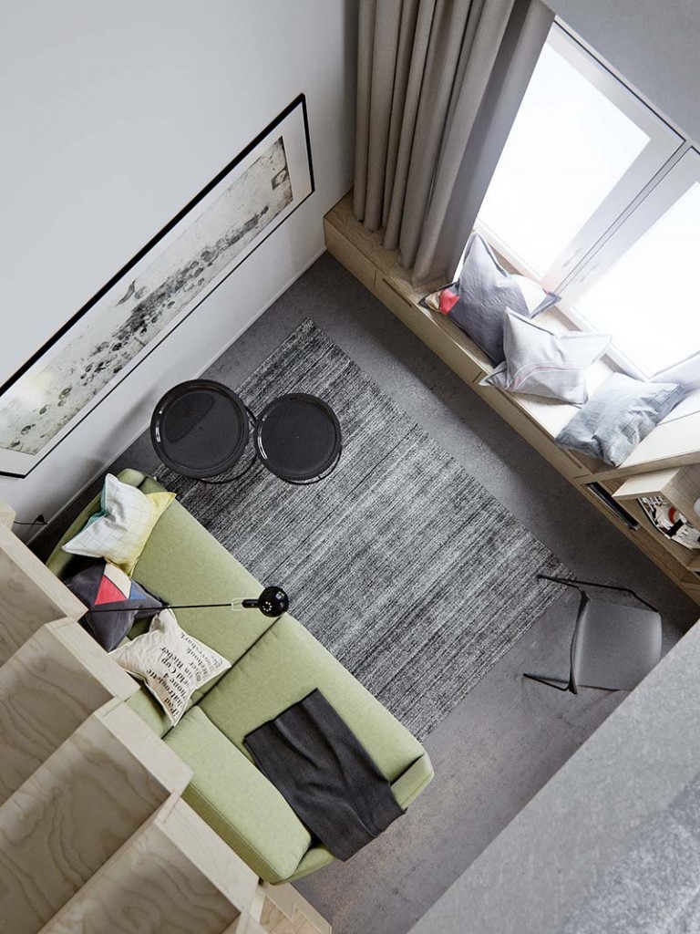 Amazingly tiny two-level studio apartment with a sleeping loft