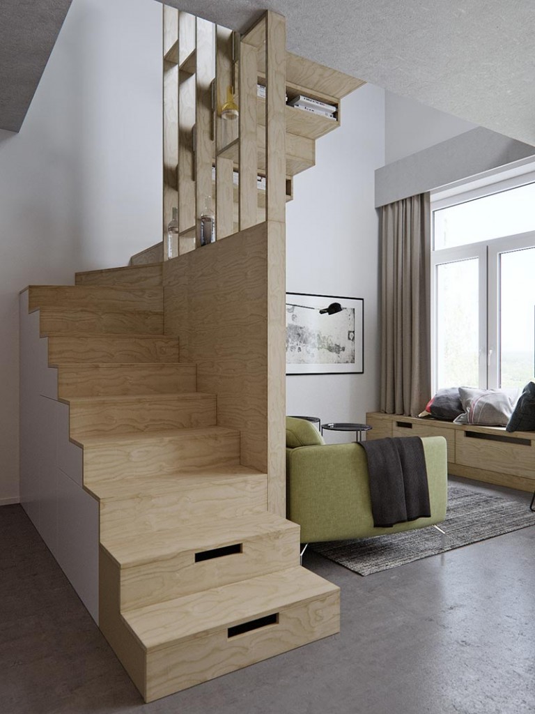 Amazingly tiny two-level studio apartment with a sleeping loft